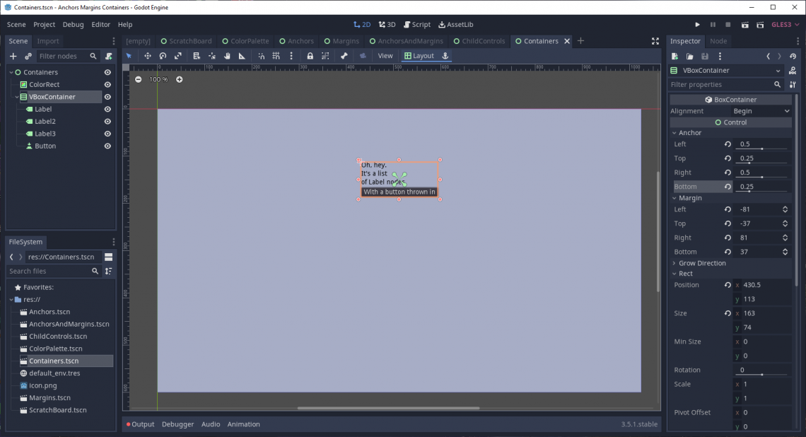 Anchors and Margins and Containers, Godot My! – Josh Anthony