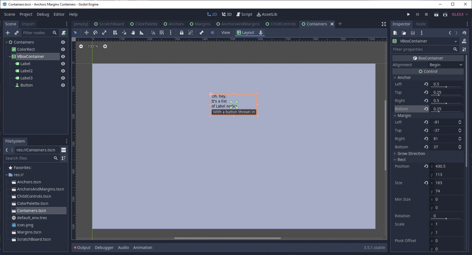 Anchors and Margins and Containers, Godot My! – Josh Anthony